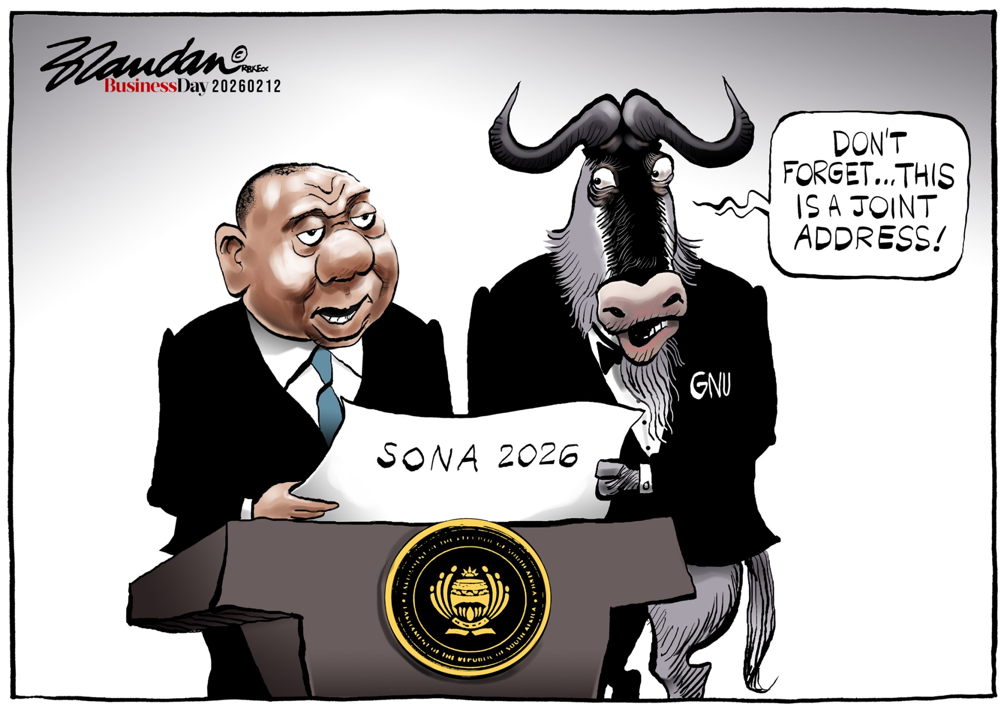 Business Day, Thursday 12 February 2026 | Editorial Cartoons by Brandan